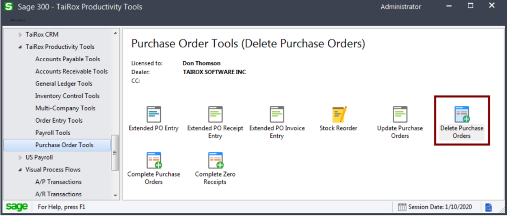 Sage 300 Delete Purchase Orders