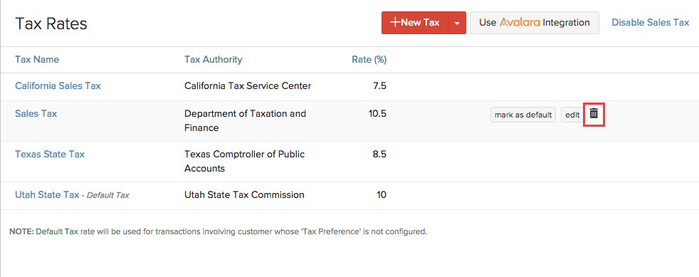 Zoho Books - How to Delete Taxes