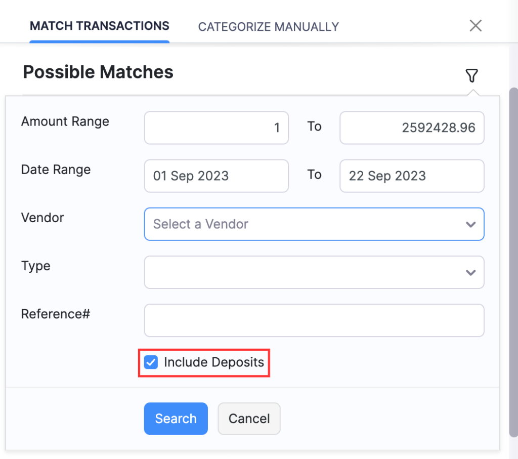 Zoho Books - Match Transactions