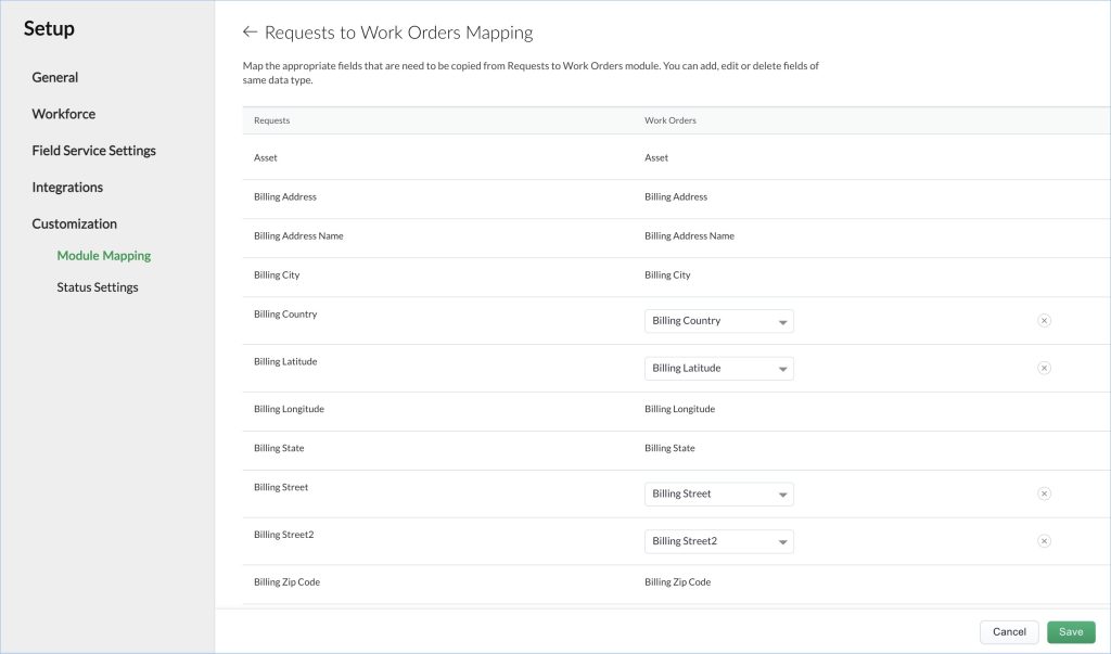 Zoho FSM - Request to Work Order Mapping