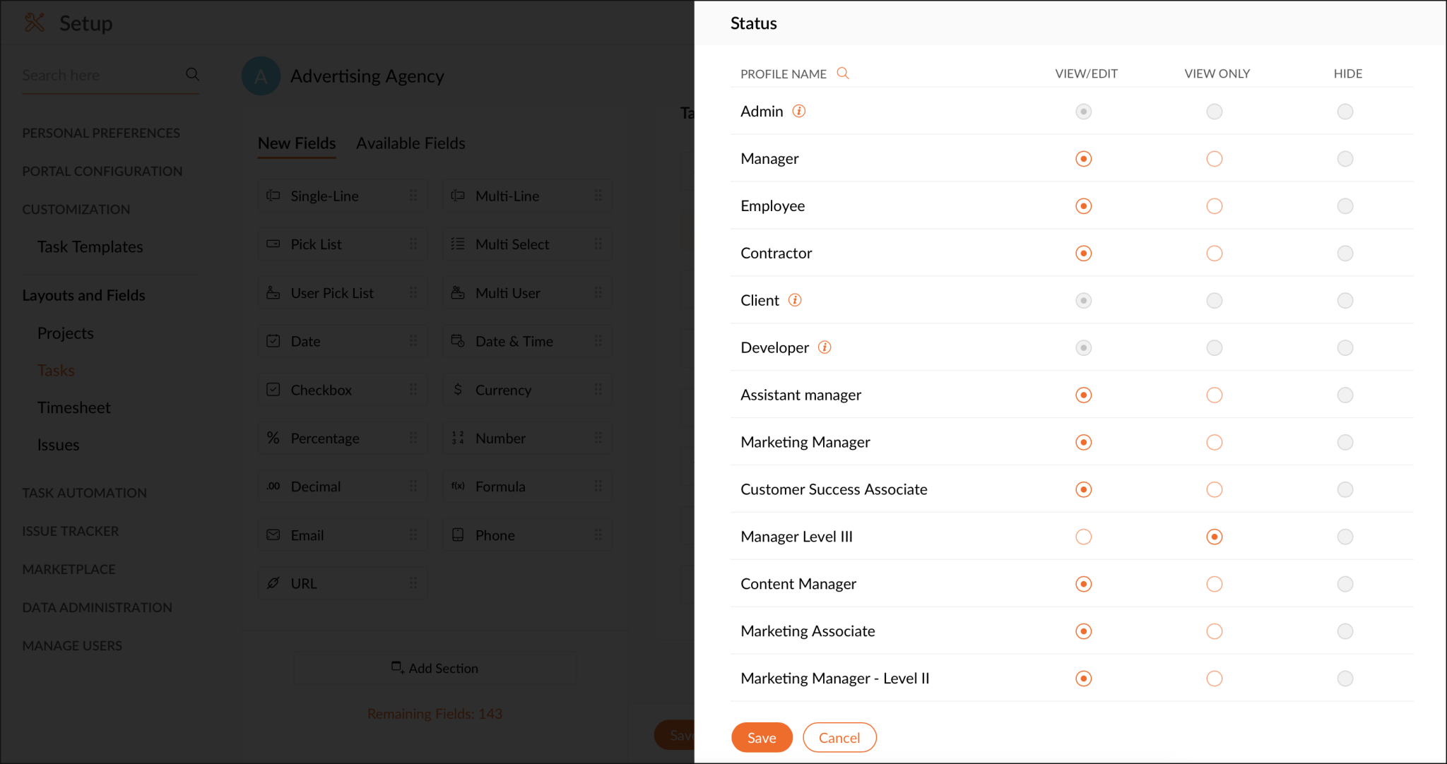 Zoho Projects - Create or Edit the Task Status