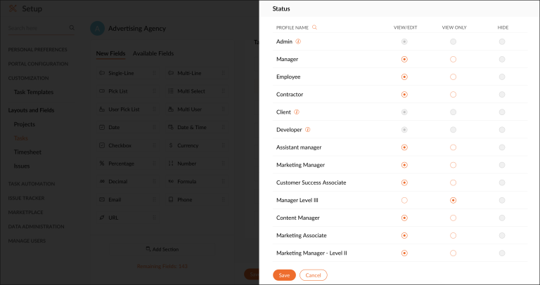 Zoho Projects - Create or Edit the Task Status