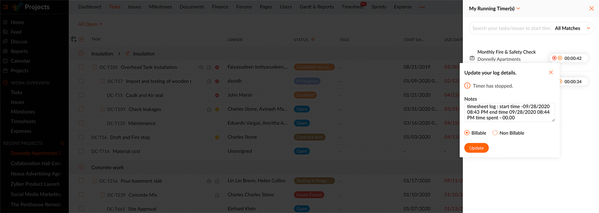Zoho Projects - Timesheet Software