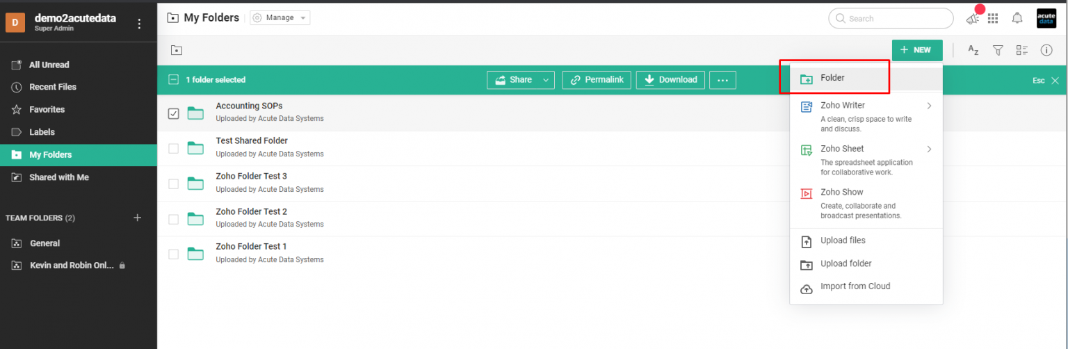 Zoho WorkDrive - How to Share a Folder with Users