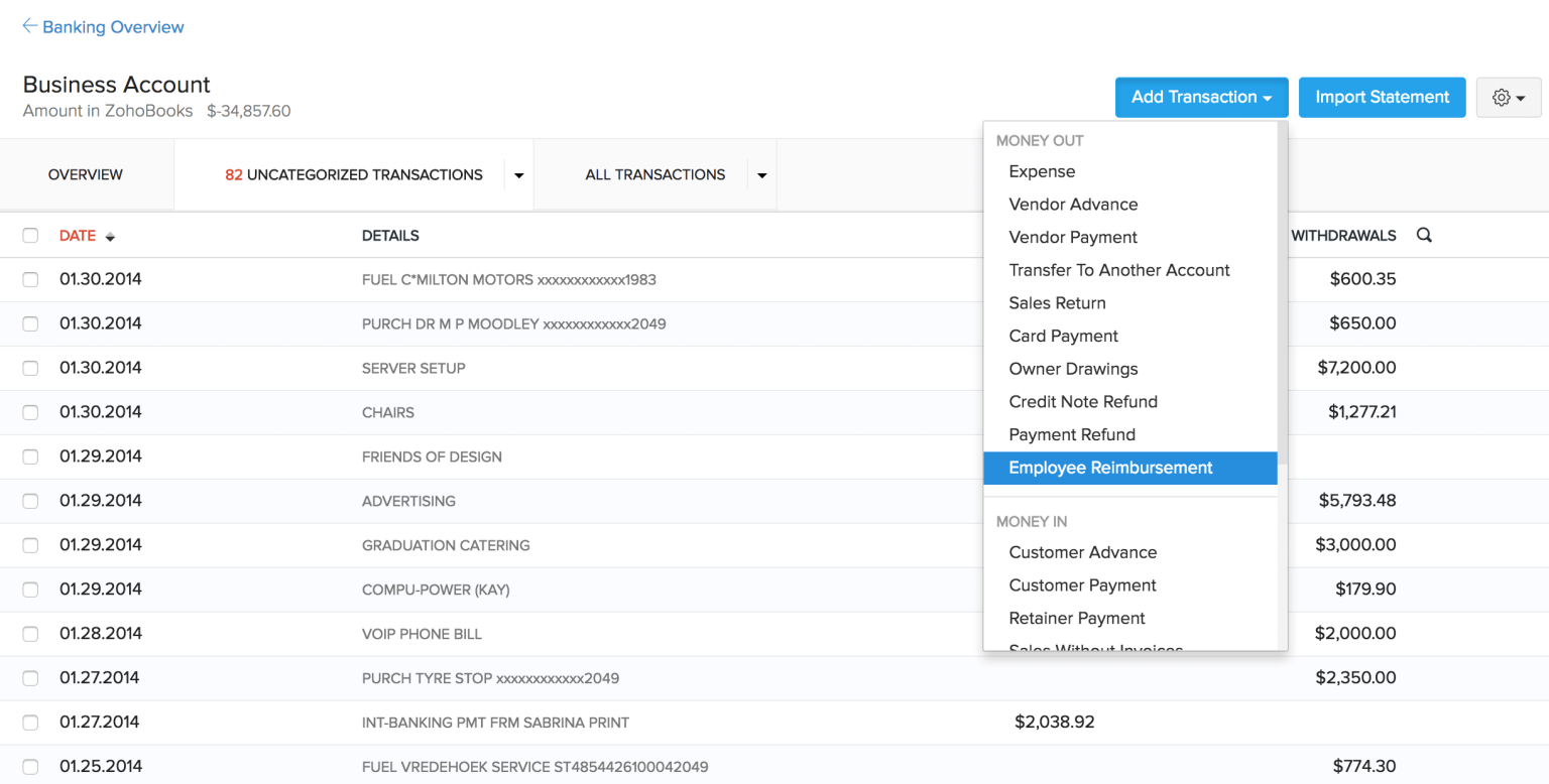 Zoho Books and Zoho Expense Integration