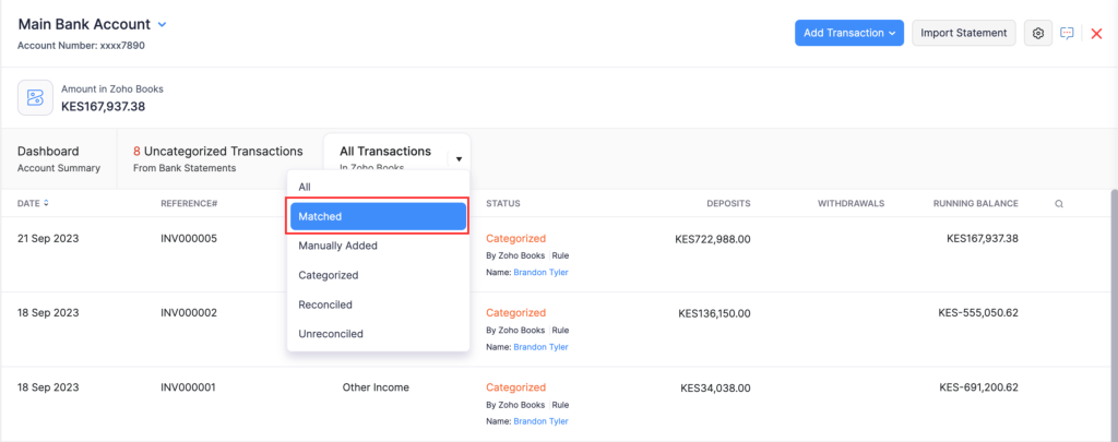 How to match and categorize bank transactions - Zoho Books